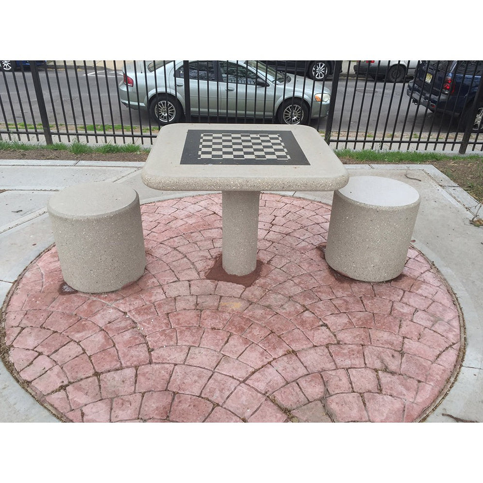 In-Ground Chess Table with Two Stools (T6970) — Outdoor Workout Supply