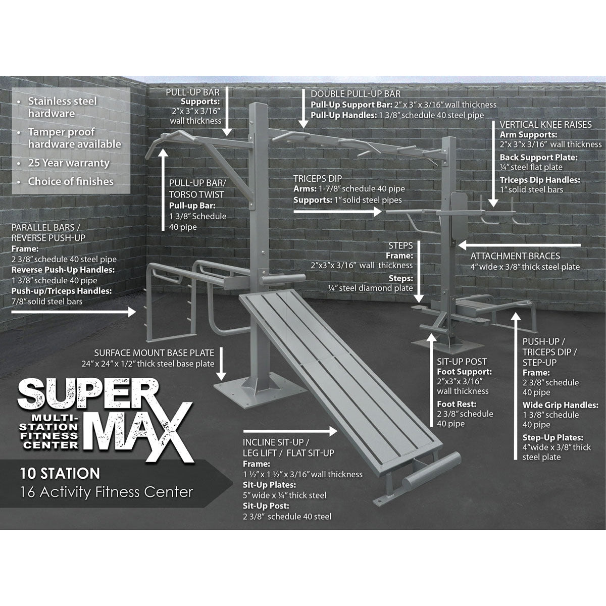 SuperMAX 10 Station Fitness System — Outdoor Workout Supply
